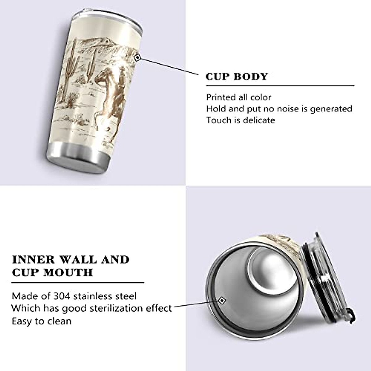 WELLDAY Western Desert Cowboy Stainless Steel Tumbler Cup with Straw & Lid Double Wall Vacuum Insulated Travel Mug Hot Cold Water Bottle Coffee Drinks Cup 20oz