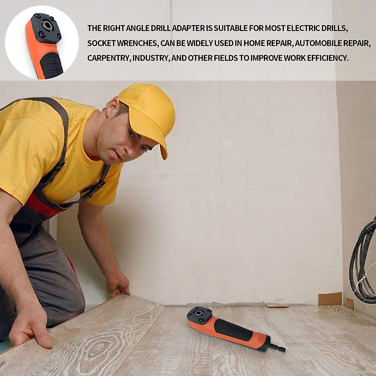 90 Degree Drill Adapter, Right Angle Drill Attachment, ABS Handle Screwdriver Socket Adapter, Drill Bit Corner Adapter, Perfect for Driving Screws and Drill Holes in Tight Spaces(Orange)