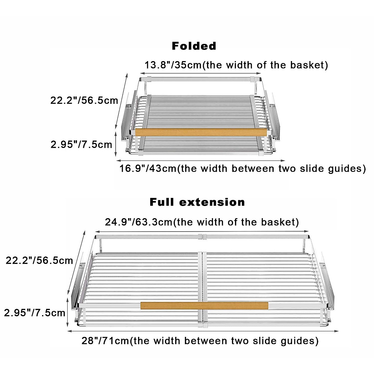 Pull Out Cabinet Organizer Expendable Slide Out Cabinet Drawer Heavy Duty Stainless Steel Pantry Storage Shelf Rack for Kitchen Base Cabinet Pantry Closet Under Sink Divider Organization,2Packs