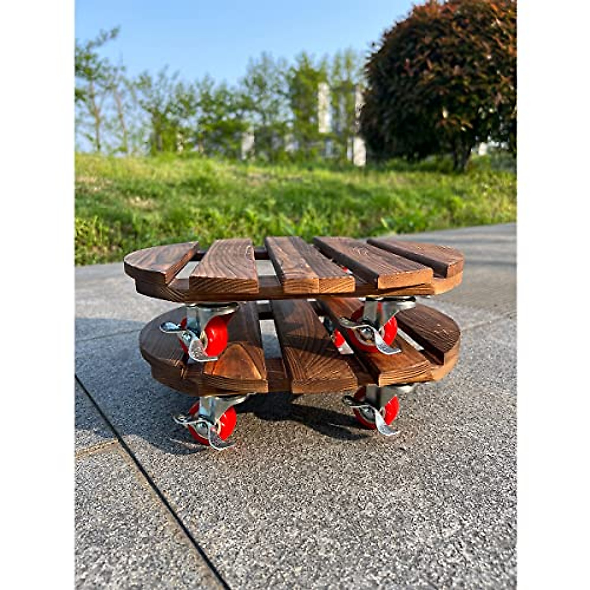 2 Pack Plant Caddy Wooden 12 Inch Plant Stand with Wheels Heavy Duty 330lbs Capacity, Rolling Plant Stand Round Potted Dolly Rollers Cart with Metal 360° Lockable Casters for Flower Pot Outdoor Indoor