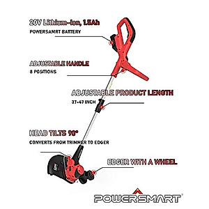 PowerSmart 20 Volt Lithium-Ion Cordless String Trimmer/Edger with Easy Feed, 24 x 9 x 6 inches, Includes One Battery & Charger,PS76110A