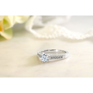 Gem Stone King 925 Sterling Silver White Created Sapphire and White Diamond Engagement Ring For Women (1.37 Cttw, Available in size 5, 6, 7, 8, 9)