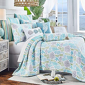 Levtex Home - Deva Beach Quilt Set -Twin Quilt + One Standard Pillow Sham - Coastal - Teal, Grey, Green and White - Quilt Size (68x86in.) and Pillow Sham Size (26x20in.) - Reversible - Cotton