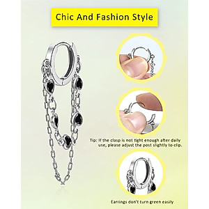 Shownee Silver Hoop For Women, Cubic Zirconia Chain Hoop Hypoallergenic Small Huggie Hoop Earrings Fashion Jewelry Friendship Gift