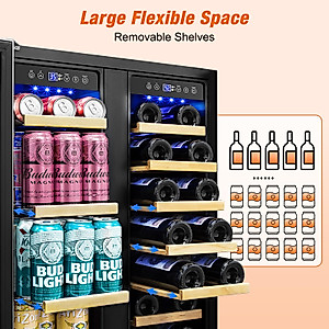 turephe Wine and Beverage Refrigerator, 24Inch Beverage Cooler Dual Zone with Glass Door, Built-in/Freestanding Beverage Fridge with Upgraded 20 Bottles and 60 Cans Large Capacity