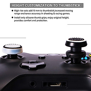 Playrealm FPS Thumbstick Extender & 3D Texture Rubber Silicone Grip Cover 2 Sets for Xbox Series X/S & Xbox One Controller(Black+Clear)
