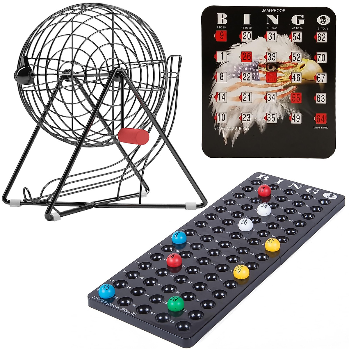 MR CHIPS Bingo Cage and Balls Set with 25 Jam Proof Shutter Slide Cards