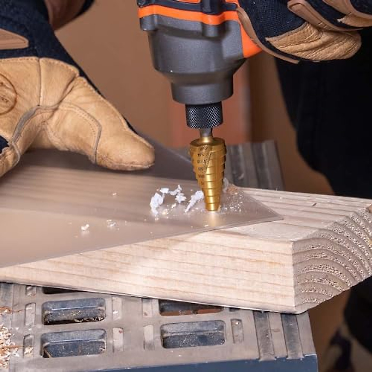 Klein Tools 25950 Step Drill Bit Set, Spiral Double Fluted, Titanium Nitride Coating, 1/4-Inch Impact Shank, Rugged Case, 4-Piece