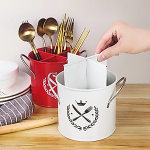 CBEYNCHOS Flatware Organizers for Forks Spoons Knives Cooking Tools,Kitchen Utensil Holder,Cutlery Caddy Storage Bucket with Drain Hole (Red)