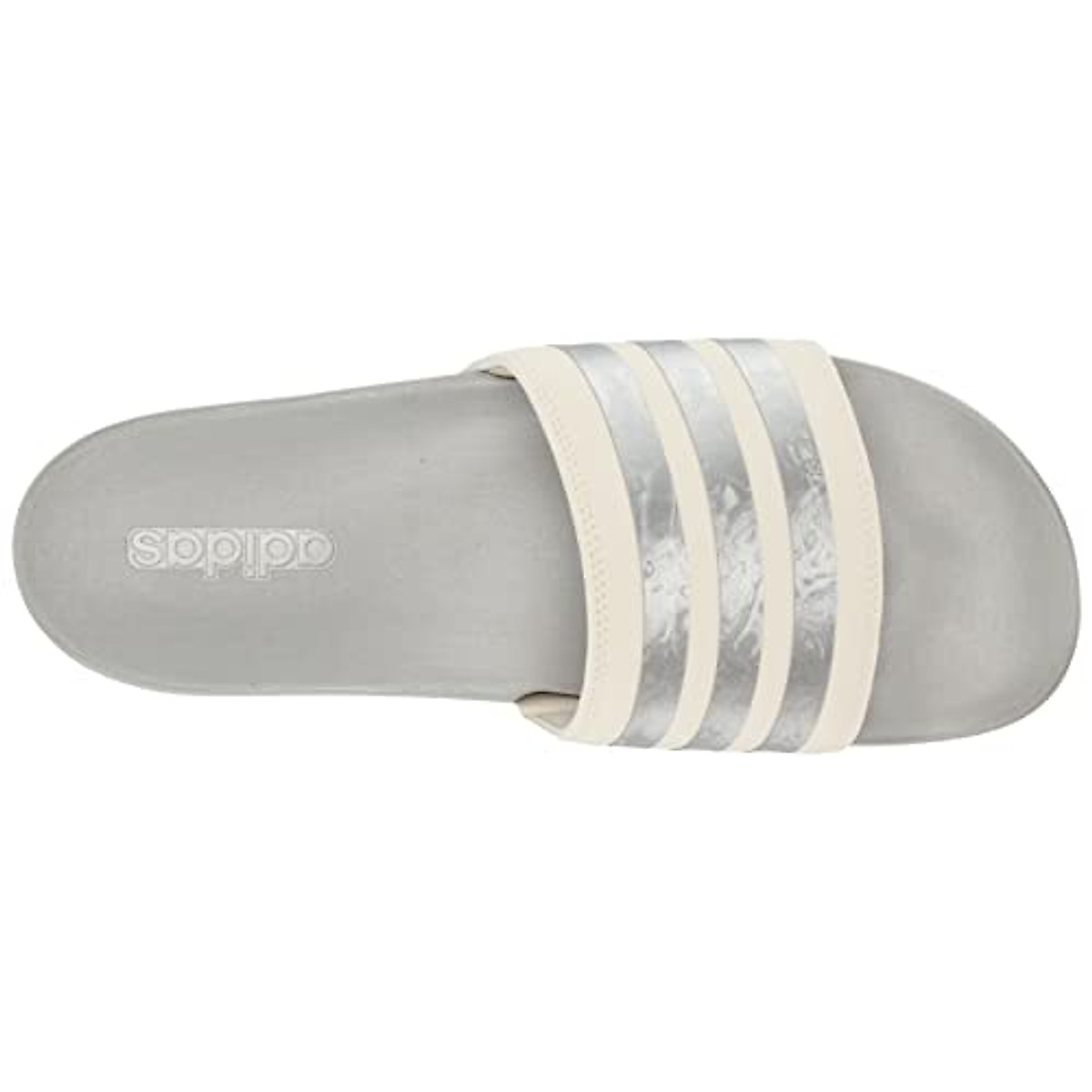 adidas Women's Adilette Comfort Slides Sandal, Chalk White/Chalk White/Matte Silver, 7