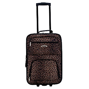 Rockland Vara Softside 3-Piece Upright Luggage Set, Expandable,Lightweight,Telescopic Handle,Wheel, Leopard, (20/22/28)