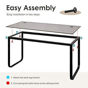 Vida Vistoso 55 Inch Computer Desk, Modern Simple Style PC Desk for Home, Office, Home Office Desk with MDF Board & Industrial Black Metal Frame, Oak Grey
