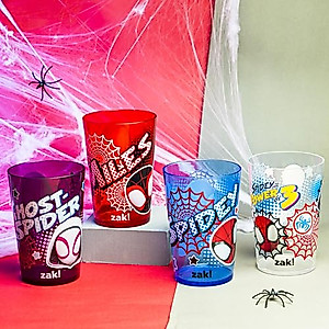 Zak Designs Marvel Spider-Man Nesting Tumbler Set for At Home, 14.5oz Non-BPA Plastic Cups, 4-Pack (Spidey and His Amazing Friends)