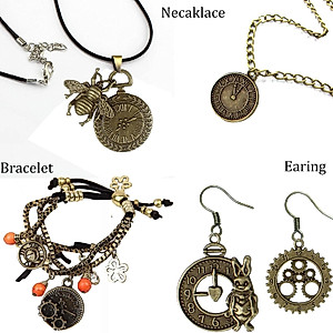 BIHRTC 40pcs Antique Bronze Mix Skeleton Steampunk Clock Face Watch Gear Cog Wheel Pendant Charms Jewelry Making DIY Steampunk Gear Pendant Charms