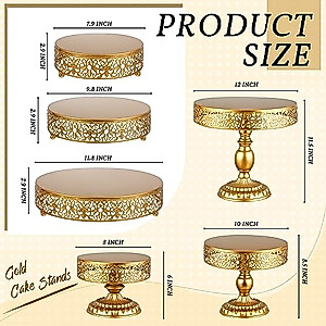Tioncy Set of 6 Gold Cake Stand Round Metal Cake Stands Antique Gold Dessert Display Cupcake Pastry Candy Display Plate for Wedding Birthday Party Event Bridal Celebration Table(Hollow)