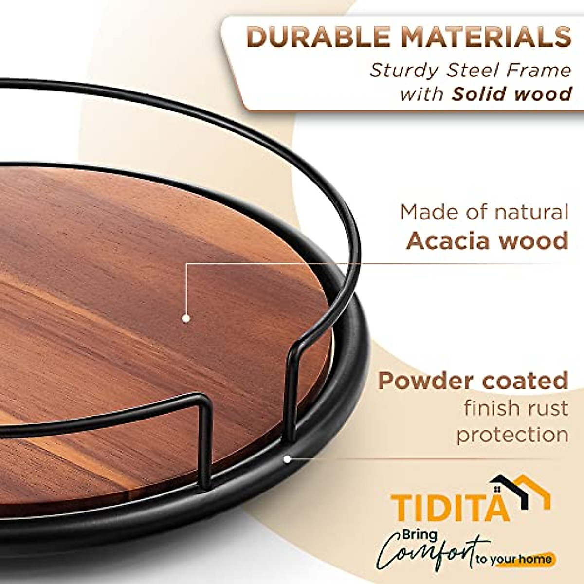 TIDITA 10" Acacia Lazy Susan Organizer for Cabinet - Wood Lazy Susans Turntable for Countertop - Wooden Kitchen Turntable Storage Food Bin Container for Table; Spices, Fridge, Pantry (10 Inch Acacia)