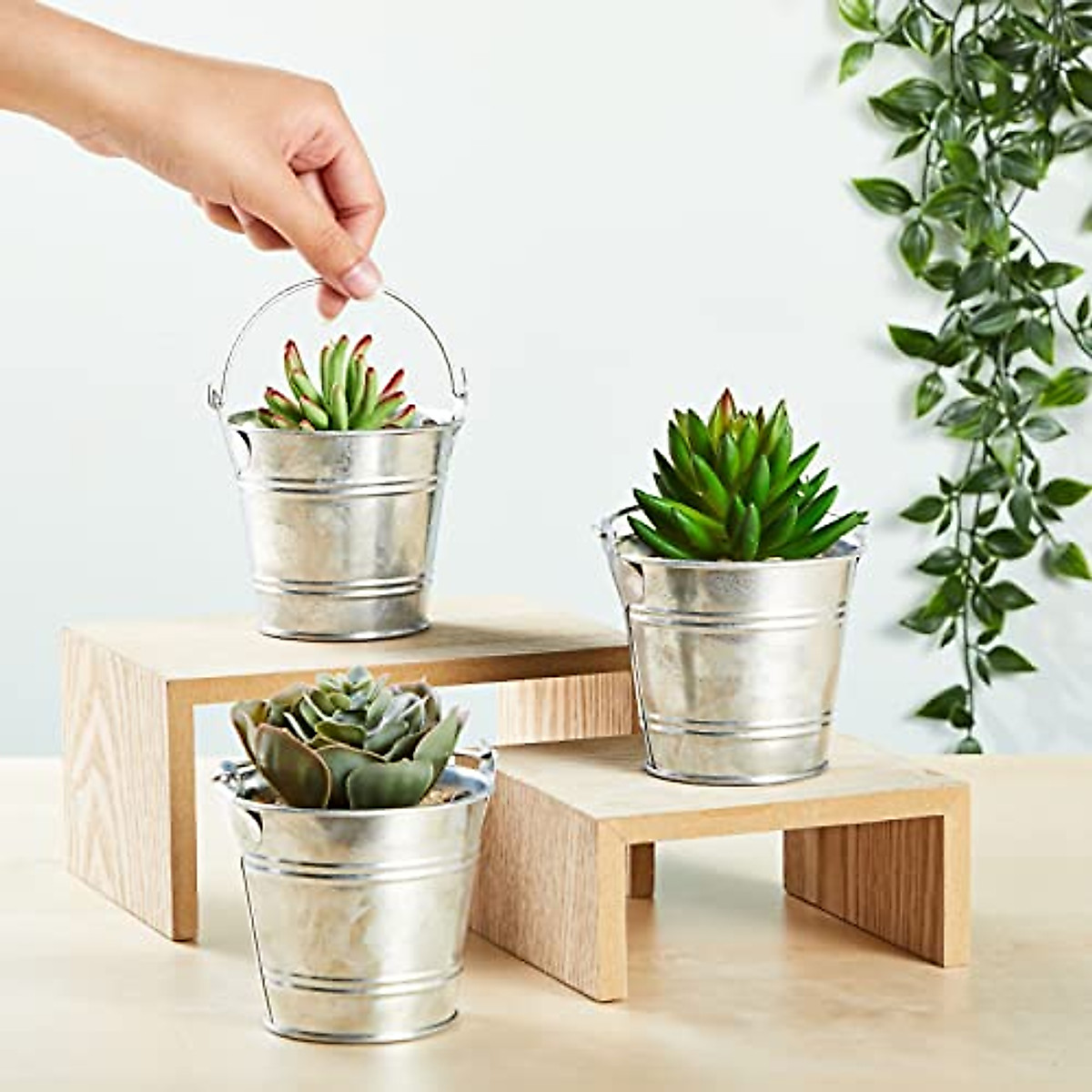 6 Pack Small Galvanized Metal Buckets with Handles, Mini Tin Pails for Party Favors, Succulents, Rustic Home Decor (3 in)