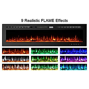 CharaVector Electric Fireplaces-60 Inch-Recessed and Wall Mounted Fireplace- Insert Heater LED Fire Place-Remote Control & Touch Screen