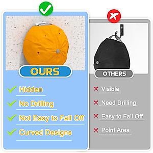 Yeeriroon 24 Pack Adhesive Hat Rack for Wall, Hat Organizer for Baseball Caps, Strong Multi-Purpose Hat Hooks, Hat Holder Hanger on Wall, Door, Closet, No Drilling (White)