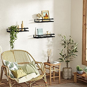 upsimples Floating Shelves, Bathroom Shelves Set of 3, Wood Wall Shelves with Removable Towel Bar, Wall Decor for Bathroom, Bedroom, Living Room, Kitchen, Black