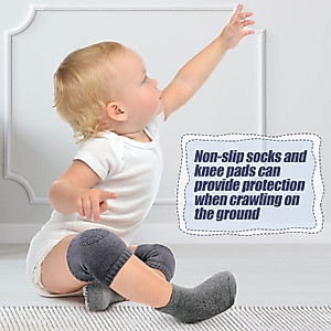 Panitay Handheld Baby Walking Harness Adjustable Toddler Walking Assistant Baby Walker Assistant Belt with 4 Pairs Baby Crawling Anti-Slip Knee 4 Pairs Non Slip Toddler Socks Grips, 7-24 Months Old