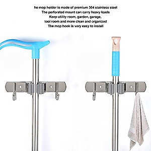 YYQTGG Mop Holder, Stainless Steel Broom Holder Silver for Garage