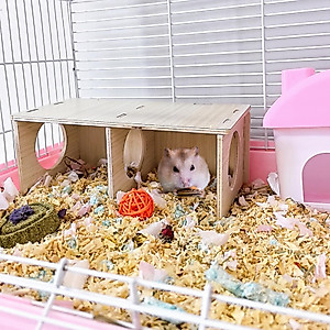 Hamiledyi Wooden Hamsters 2-Chamber Hideout-Tunnel Multi Chamber Exploring Toy Hamster Exploring Labyrinth Tunnel Toy for Hamsters Mice