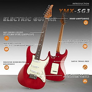 EART Electric Guitar SSS Single Coil Pickups,Solid-Body,Stainless Steel Frets Right Handed-Rosewood Fingerboard-Red