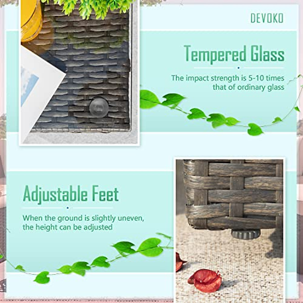 Devoko 7 Pieces Outdoor Sectional Sofa Patio Furniture Sets Manual Weaving Wicker Rattan Patio Conversation Sets with Cushion and Glass Table (Beige)