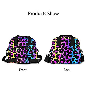 Leopard Raibow Fashion Insulated Lunch Bag Cheetah Colorful Skin Lunch Box for Women Girl with Shoulder Strap Tote Bag Reusable Large Containers Meal Prep for School Work Picnic Thermal Cooler Bag