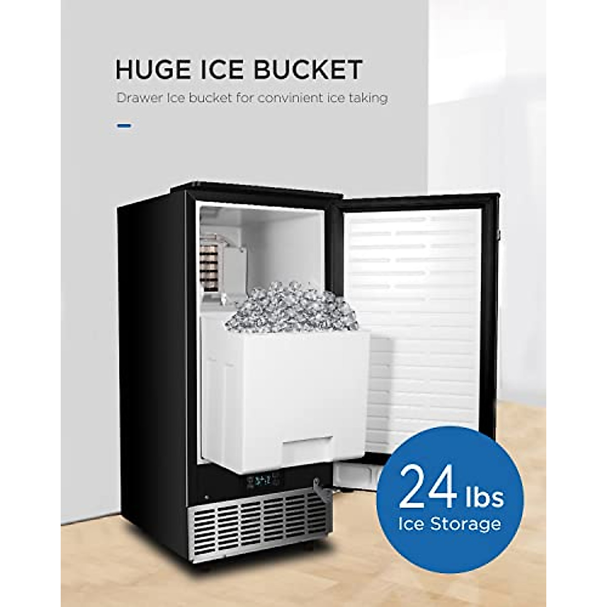 Watoor Undercounter Commercial Ice Machine Built-in Ice Maker with Reversible Door, Auto Self-Cleaning Built-in or Freestanding 80lbs Daily Capacity