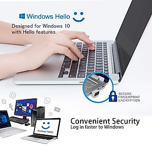 ARCANITE USB Fingerprint Reader for Windows 11/10 Hello Desktop, Laptop, 0.05s 360-Degree Sensor Security Device Login, Security Lock