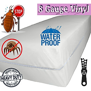 Superior Extra Heavy 8 Gauge Vinyl Mattress Protector Zippered Encasement Cover 100% Waterproof Twin White