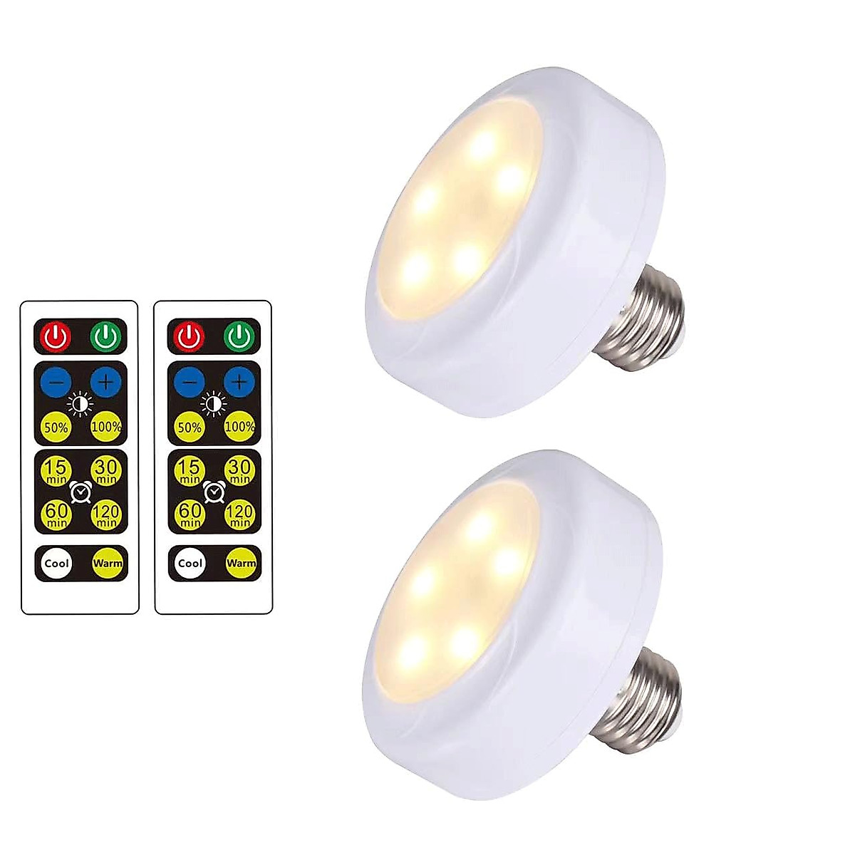 2 Pack Battery Operated Light Bulbs for Lamps with Remote,Replacement AA Battery Light Bulbs,Battery Powered LED Puck Lights With E26 Screw in for Non Electric Wall Sconce and Pendant light Fixture