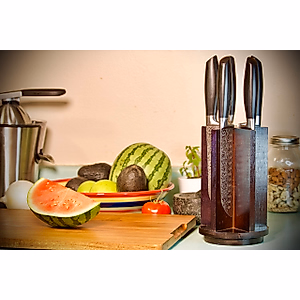 SPIN & SLICE Rotating Magnetic Knife Block: Minimalist, Sleek & Unique Design - Eco Friendly Bamboo - Fits more than 5 Knives - An Essential Kitchen Companion