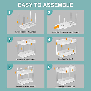 USFU Under Sink Organizers and Storage for Kitchen and Bathroom 2nd Floor Large Size Cabinet Cleaning Supplies Organizer Shelf,Sliding Drawer,White(2Pack)