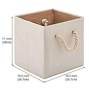 EZOWare Set of 7 Bamboo Fabric Storage Bins Baskets with Cotton Rope Handle, Collapsible Cube Container Box for Nursery, Kids, Closet, and More