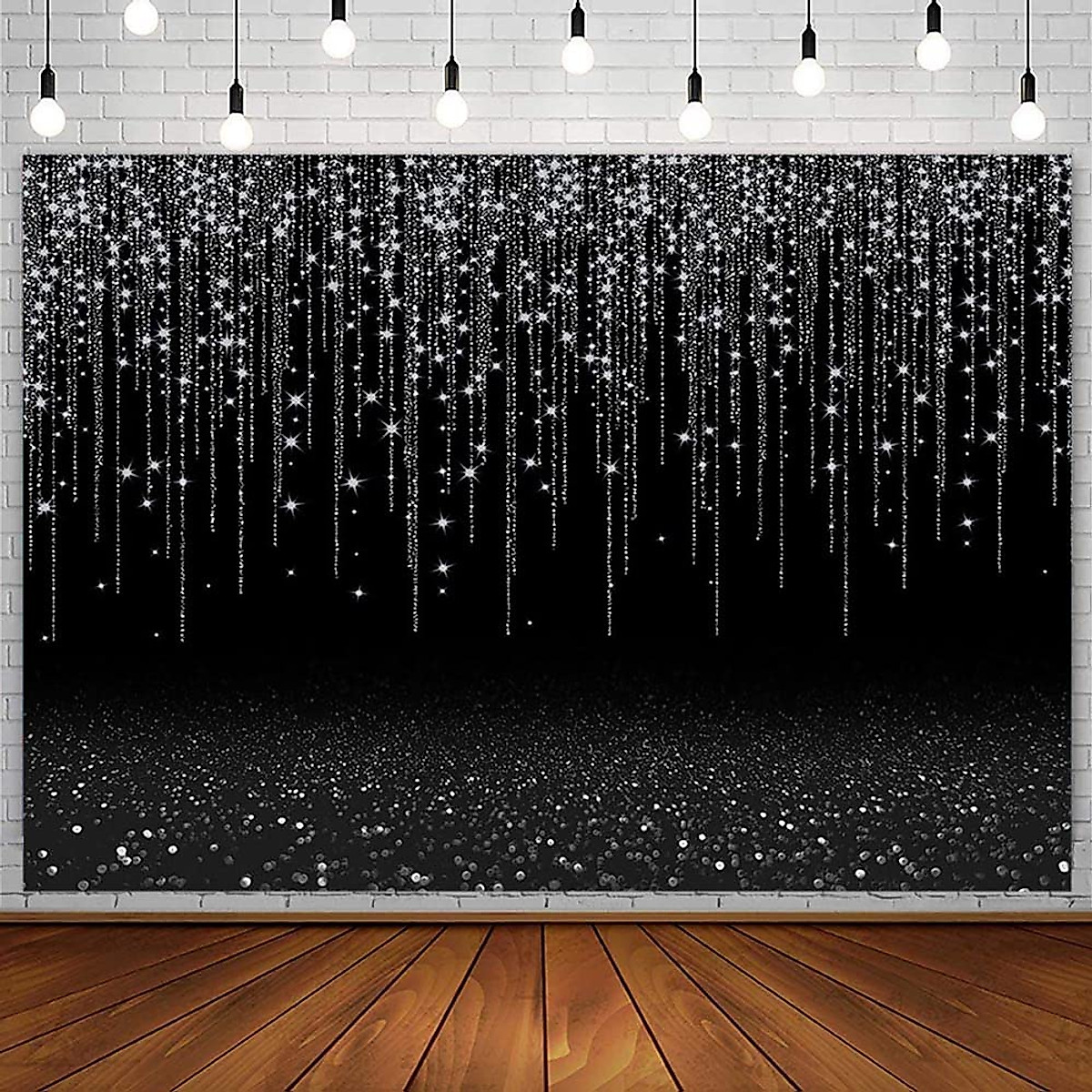 Sendy 7x5ft Black and Silver Glitter Bokeh Backdrop Birthday Party Decorations for Adult Kids Photography Background Silver Black Sparkle Wedding Prom Bday Party Decor Banner Photo Shoot Studio Props