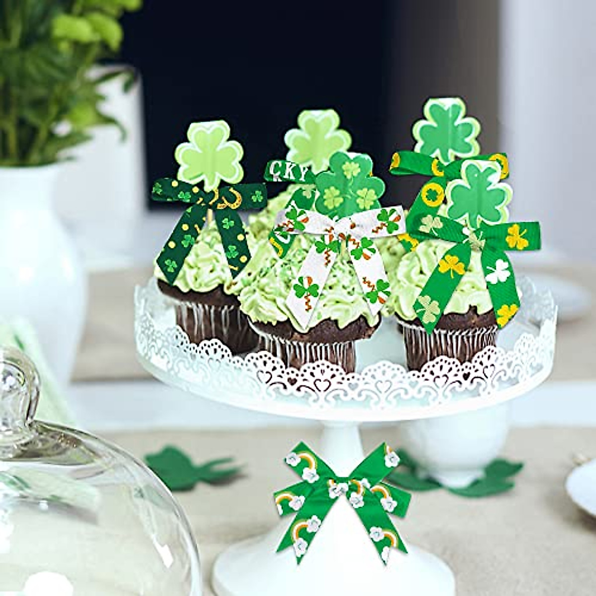 ALIBBON 12 Yards 3/8" St. Patrick's Day Ribbon Green Ribbons for St. Patrick's Day Decor, Irish Shamrock Grosgrain Ribbon for St. Patrick's Day Parade Gift Wrapping Bows Crafting Supplies