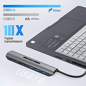 USB C Laptop Docking Station, 8 in 1 USB C Hub - 4K HDMI, USB C Multiport Adapter with USB 3.0 Ports, 60W Type-C Fast Charging, SD/TF Card Reader - Compatible with MacBook Pro/Air/XPS/Type C Devices