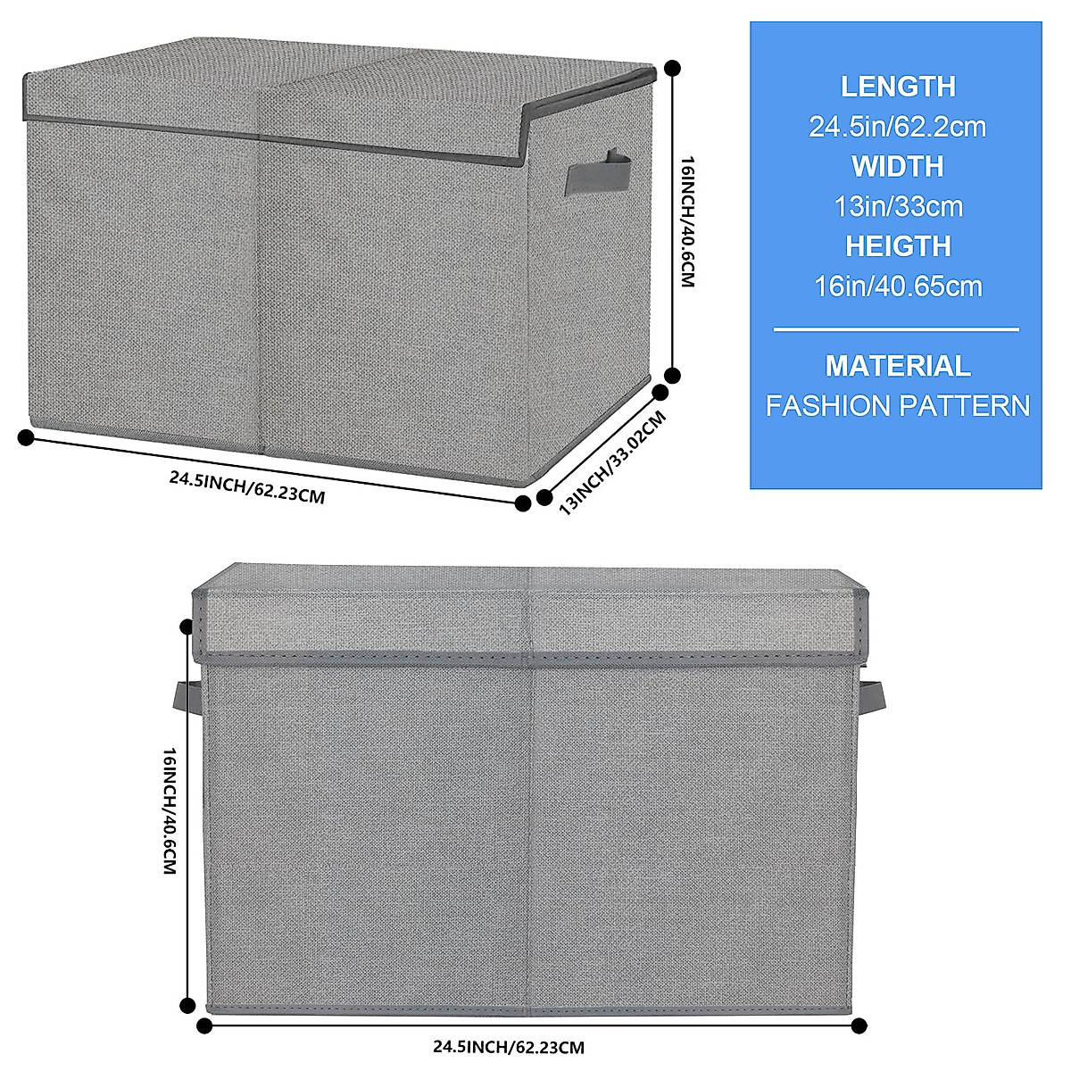 homyfort Large Toy Box Chest for Kids Boys,Collapsible Toy Bin Storage Organizer Basket with Lids for Blanket,Toys,Toddler,Nursery,Playroom (Grey)