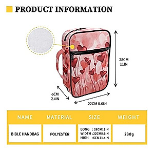 AFPANQZ Love Heart Bible Cover for Womens Church Bag Carrying Book Case Bible Protective with Zipper Pocket Handle Multi Function Book Covers Pink Valentine's Day