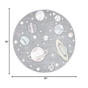 SAFAVIEH Carousel Kids Collection 3' Round Grey/Lavender CRK103F Outer Space Non-Shedding Playroom Nursery Bedroom Area Rug