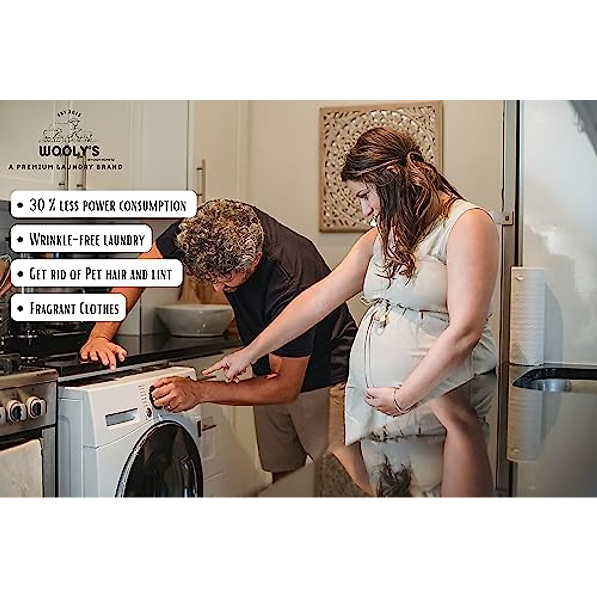 Wooly's Wool Dryer Balls, 8-PACK XL Sized Premium, Natural Fabric Softener, Replaces Dryer Sheets, Reduce Wrinkles & Static Cling, 30% Less Drying Time, Less Energy, Baby-safe. Balls for Laundry Dryer