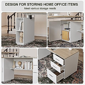 BANTI Executive L Shaped Standing Desk with 3-Drawer File Cabinet, 63" Electric Height Adjustable Stand up Desk for Home Office, Computer Desk with Storage Cabinets, Natural Top