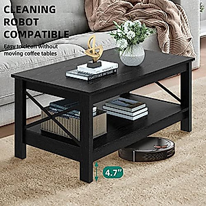 YITAHOME Coffee Table for Living Room,Modern Farmhouse Coffee Table with Storage,2-Tier Center Table for Living Room Wood Living Room Table Accent Cocktail with Sturdy Frame,Black