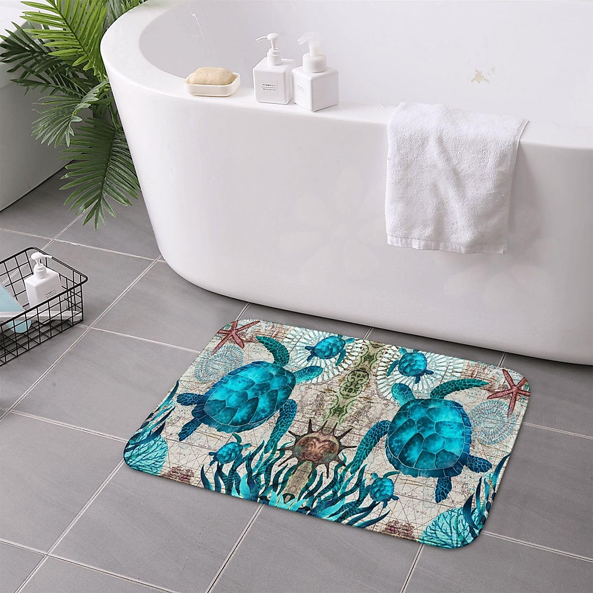 Sea Turtle Area Rug 2x3 Throw Rugs Turtles Beach Ocean Life Teal Marine Animal Nautical Area Carpet Small Rug Entryway Indoor Entrance Door Mats Washable Non-Slip Floor Carpets for Bathroom Bedroom