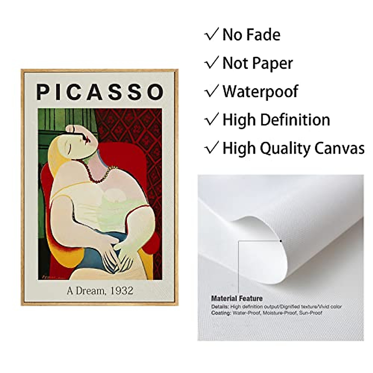 Framed Canvas Print Wall Art A Dream Famous Paintings Artwork By Pablo Picasso Canvas Prints Home Decoration for Living Room, Bed Room, Office - 12x16in Natural Framed