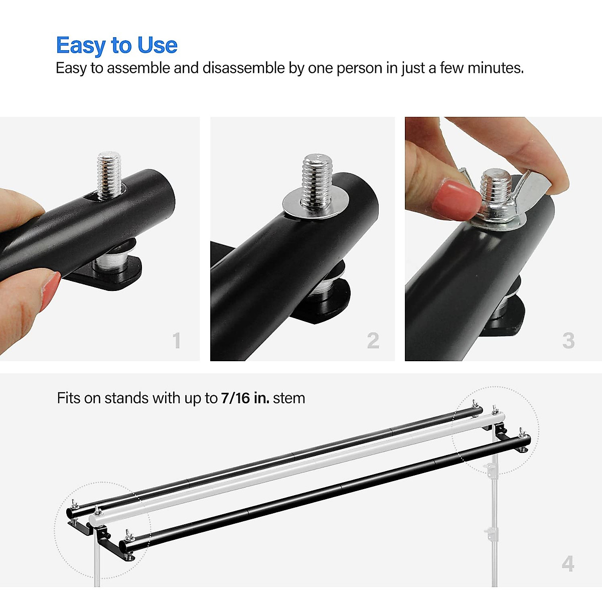 LimoStudio [2-Set] 10 ft Wide Crossbar, 4-Section/Triple Crossbar Mount, 2-Piece Set, Photography Lighting Muslin Backdrop Support Crossbar, Wide Compatibility, AGG3295