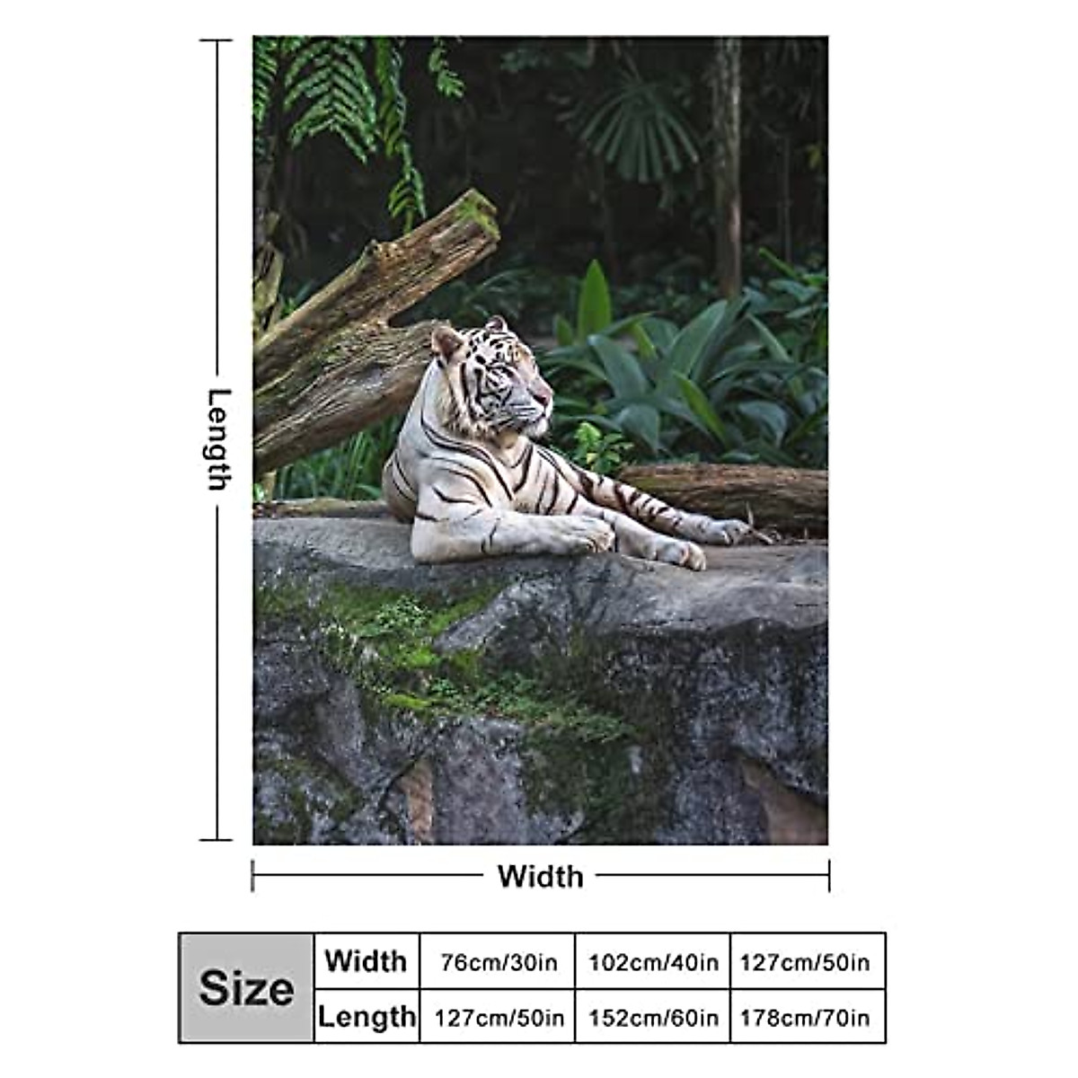 White Tiger Rest in Forest Throw Blanket for Couch Bed Flannel Lap Blanket Lightweight Cozy Plush Blanket for All Seasons 50"x70"